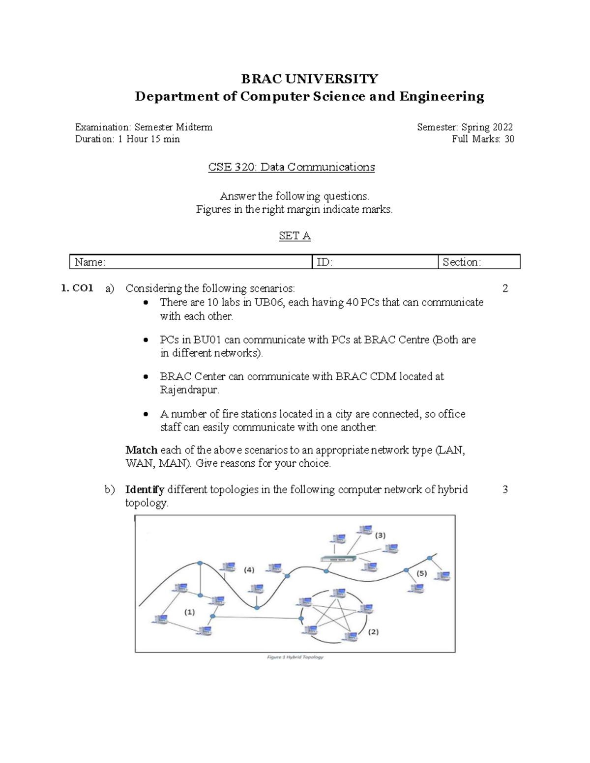 320-sample-mid - BRAC UNIVERSITY Department of Computer Science and ...