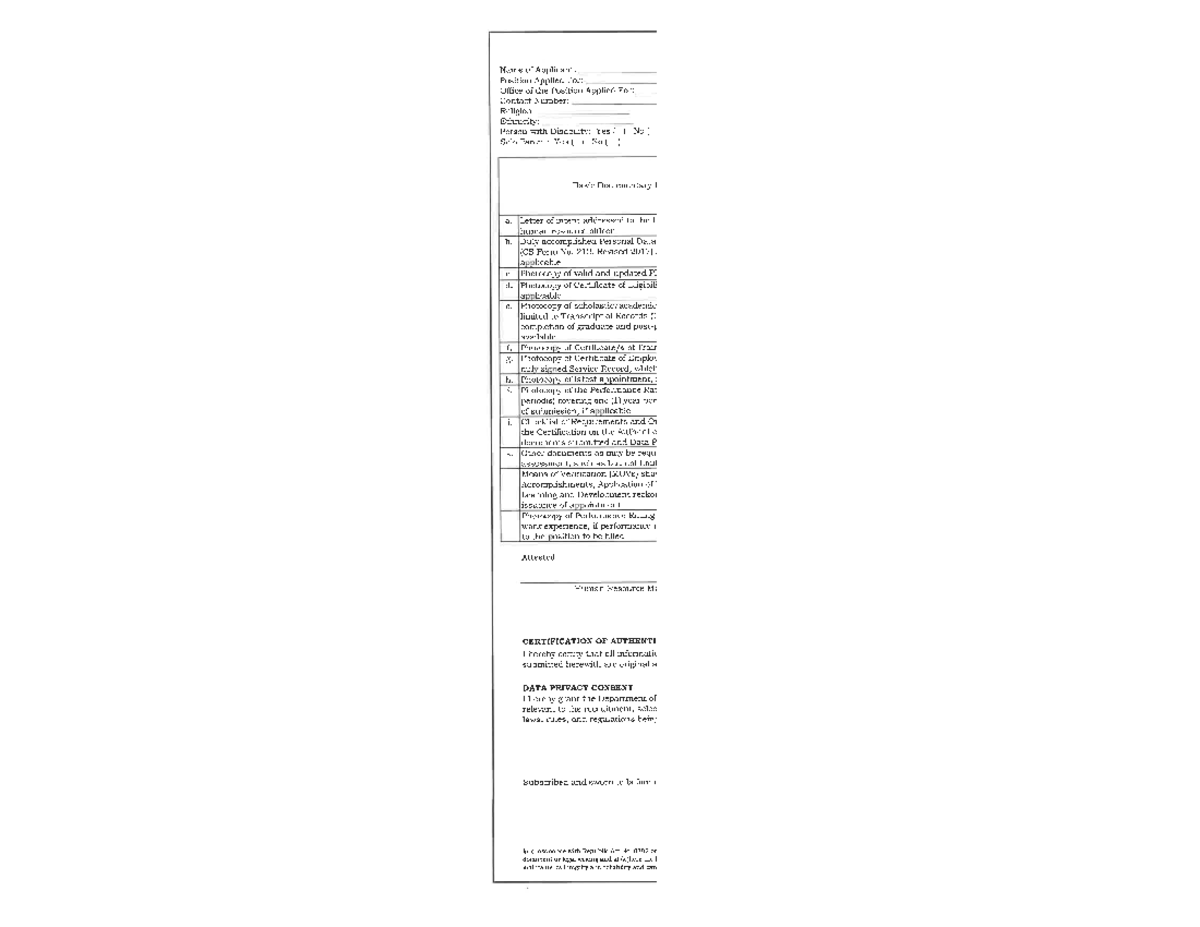 Annex C: Application Requirements for HR Position - Document Checklist ...