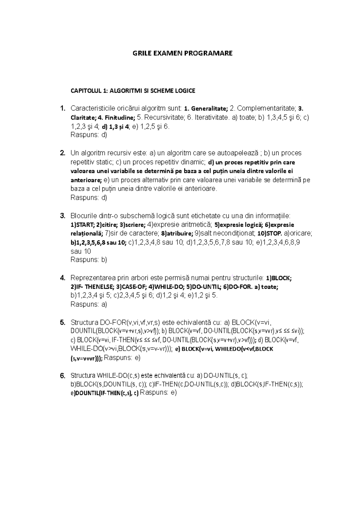 Grile-bpc-83-pag compress - GRILE EXAMEN PROGRAMARE CAPITOLUL 1: ALGORITMI SI SCHEME LOGICE 1 ...