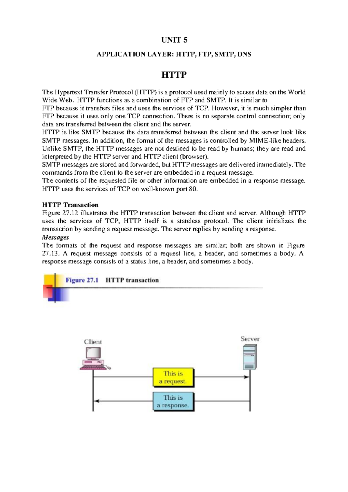UNIT 5: Application Layer Protocols - HTTP, FTP, SMTP, DNS Overview - Studocu