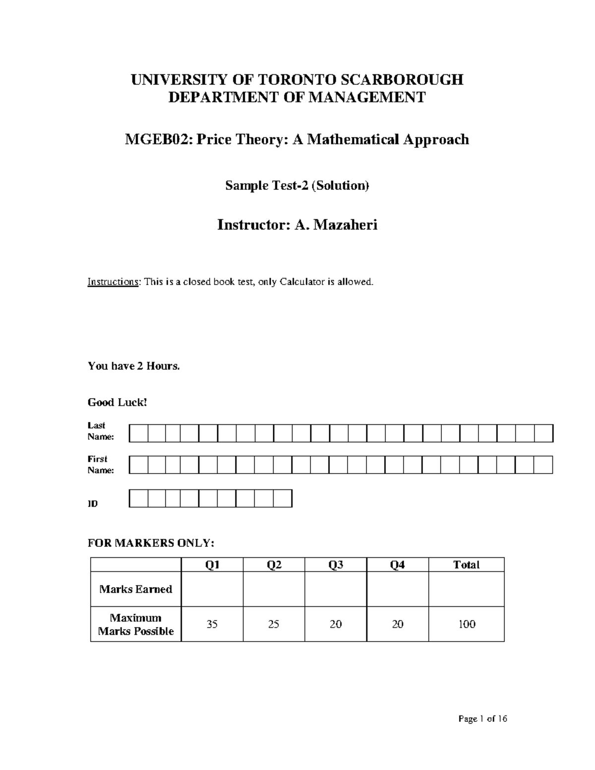MGEB02: Price Theory Sample Test Solutions - ST22A - Studocu