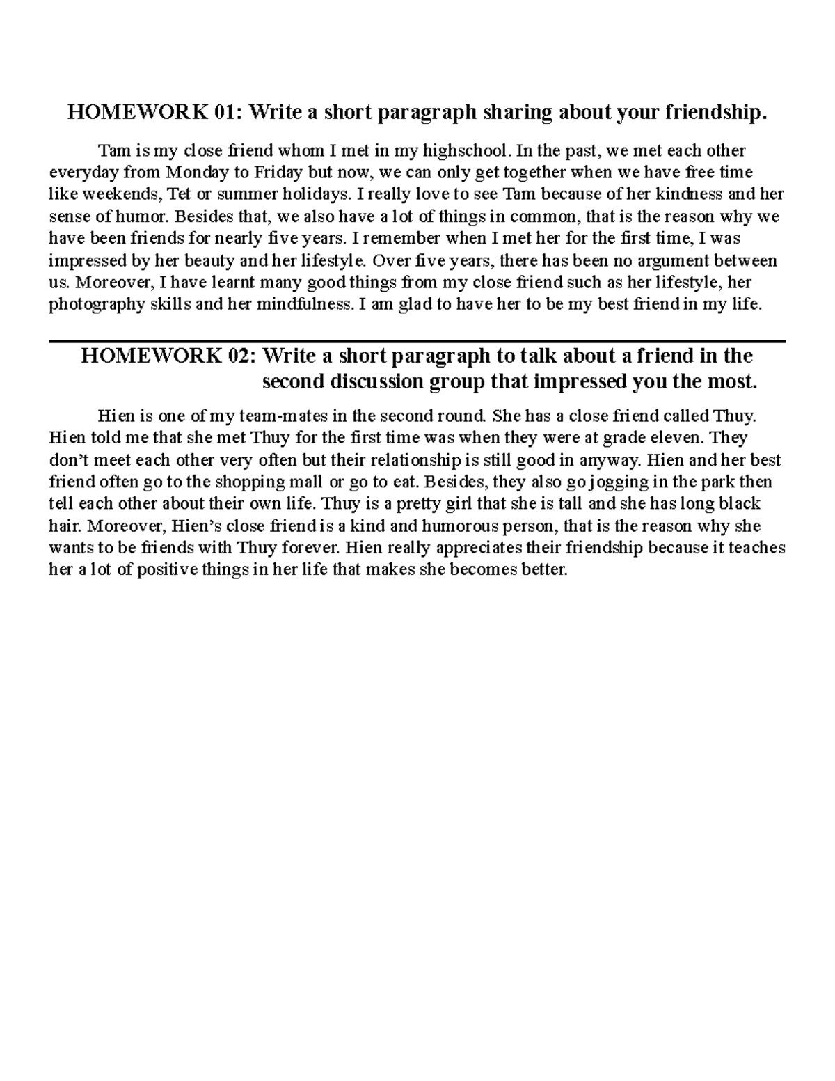 Homework English 2 - ;,ll;l; - HOMEWORK 01: Write a short paragraph ...