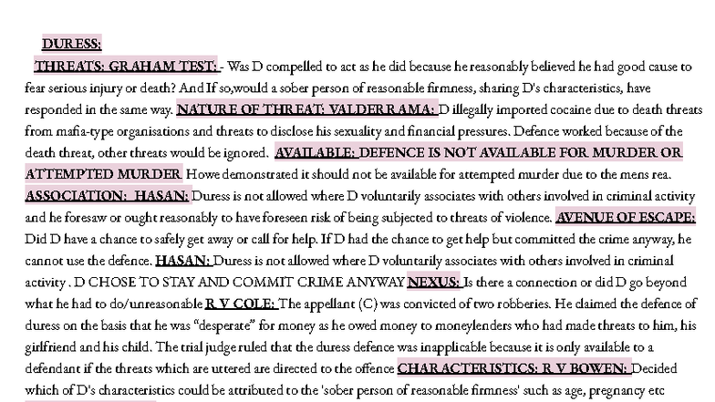 DURESS & INSANITY DEFENSES: Key Cases & Principles for Law Exam - Studocu