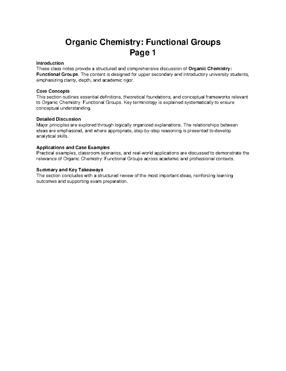 Organic Chemistry: Functional Groups Class Notes Set 5 - Studocu