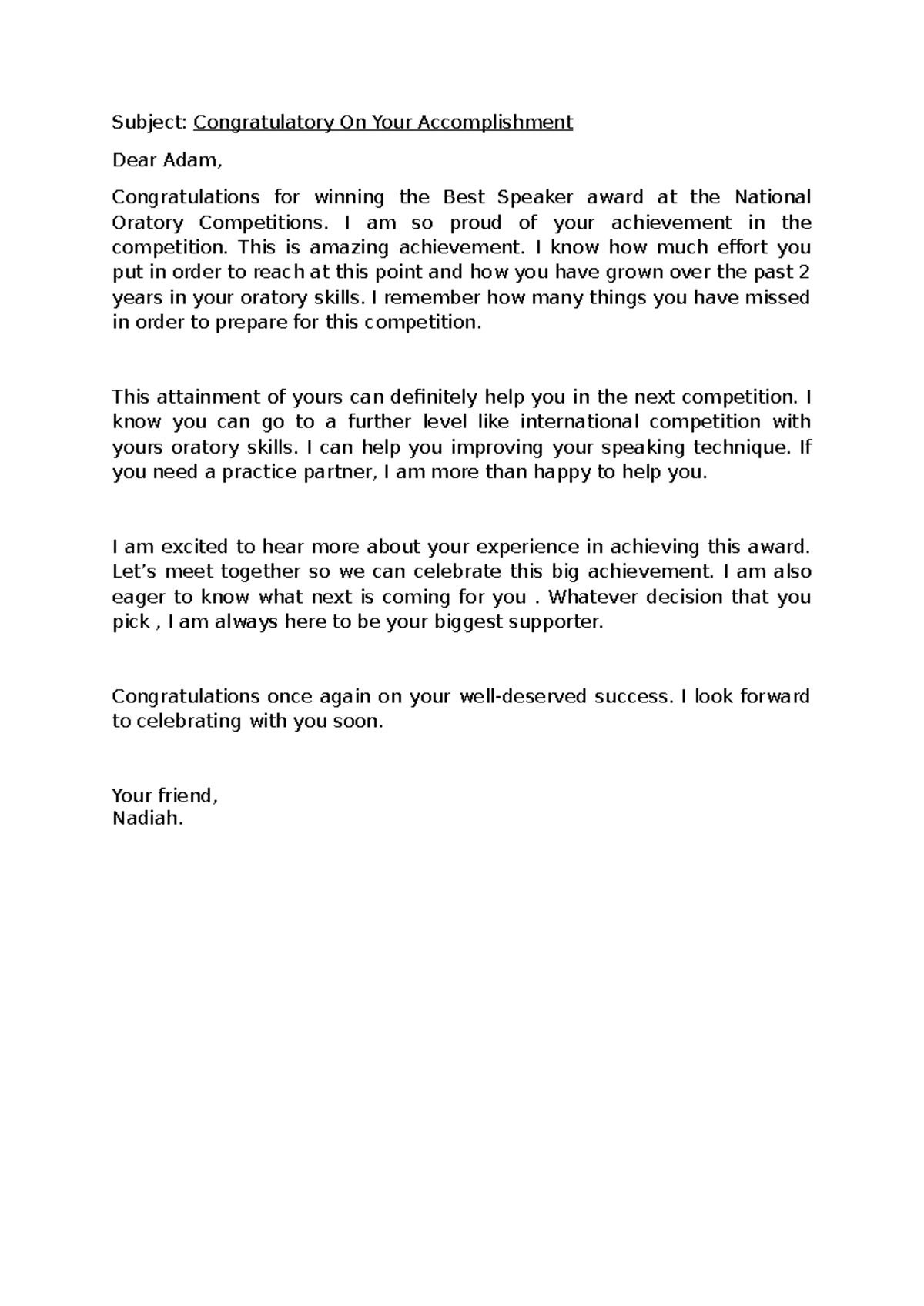 LCC113 email oratory competition - Subject: Congratulatory On Your ...