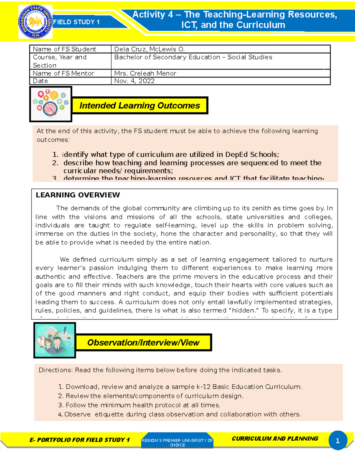 FS1 - E-Portfolio Activities on Curriculum Design and ICT Integration ...