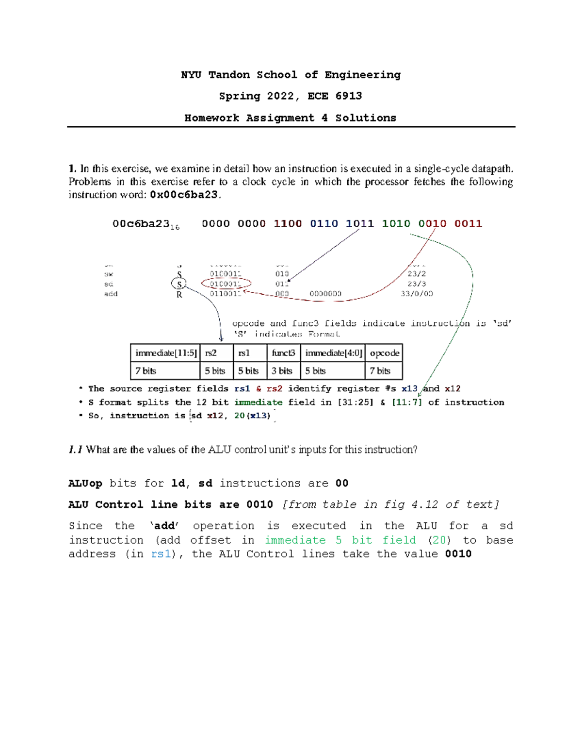 HW 4 Solutions for ECE 6913: Single-Cycle Datapath Analysis - Studocu