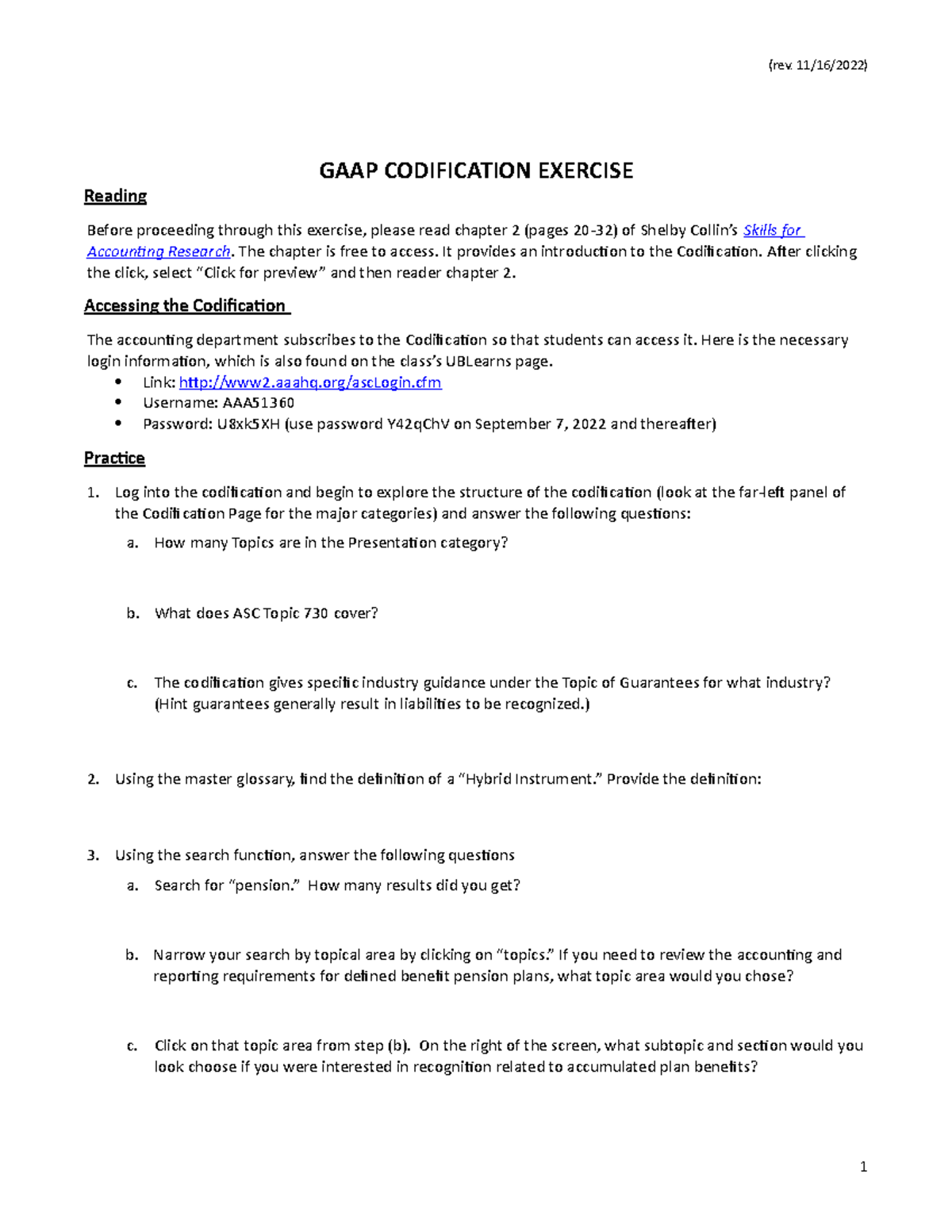MGA 301: GAAP Codification Practice Exercise Guide - Studocu