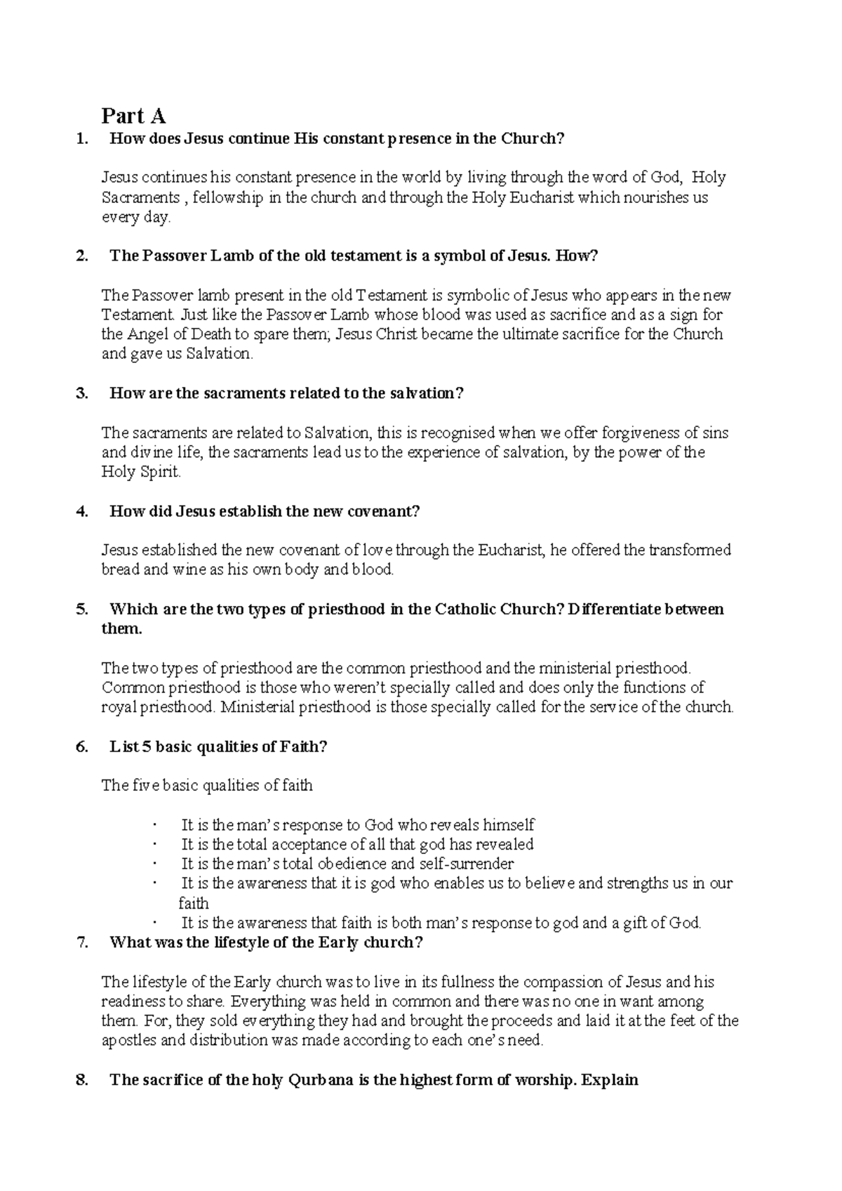 Religion Exam: Understanding Jesus' Presence and Sacraments - Studocu