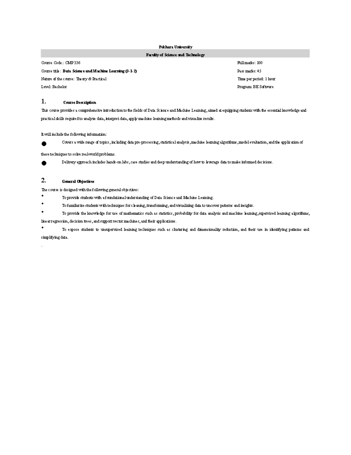 CMP 336 Data Science & Machine Learning Course Overview and Details ...
