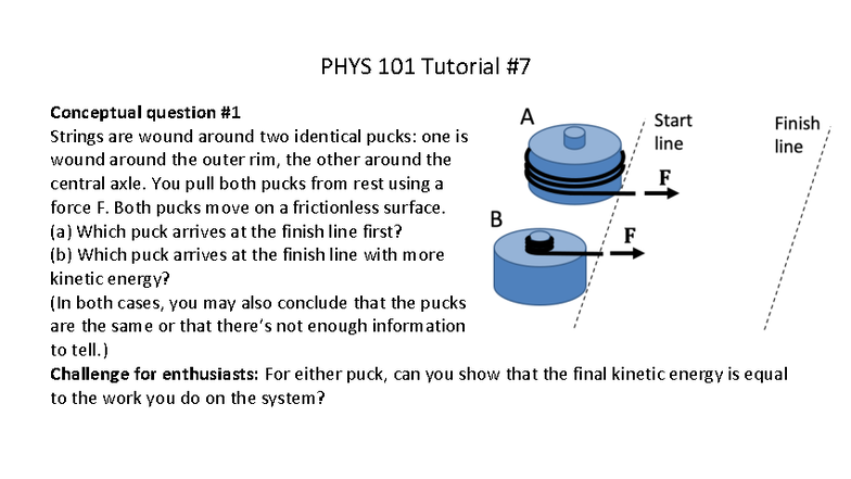 Tutorial 7 with guidance - PHYS 101 Tutorial # 7 Conceptual question Strings are wound around ...