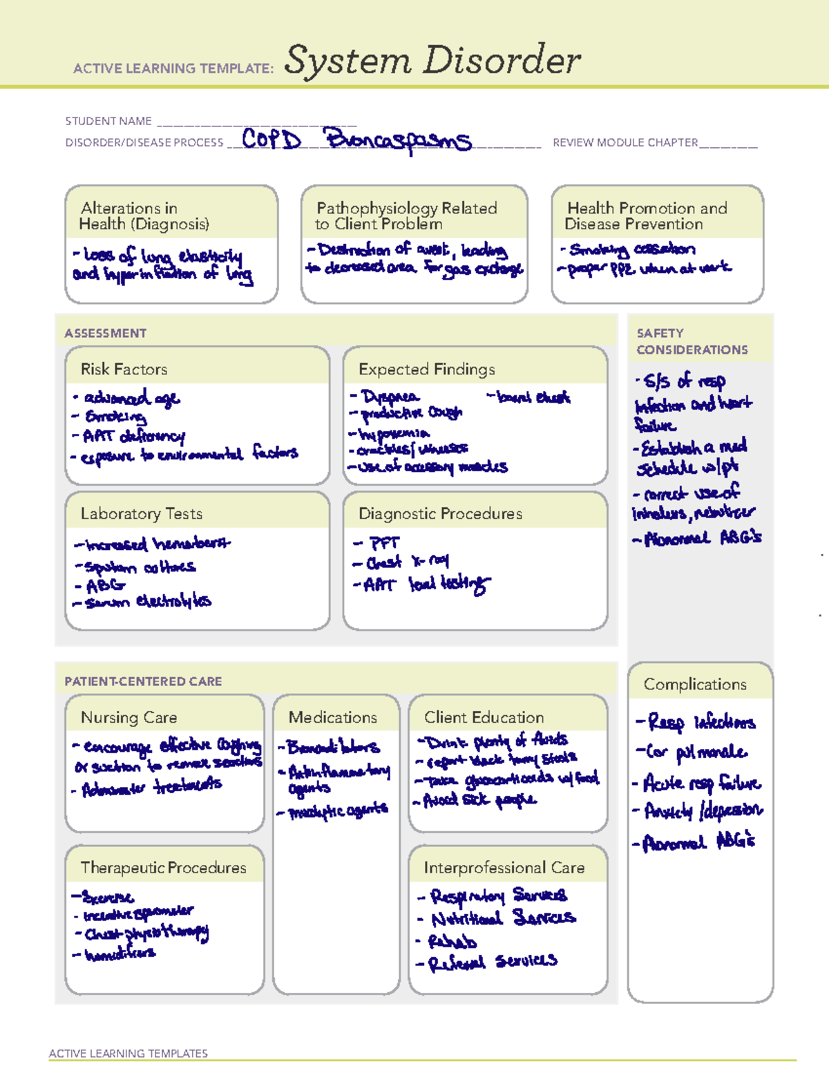COPD Bronchospasms - ATI ALT - ACTIVE LEARNING TEMPLATES System ...