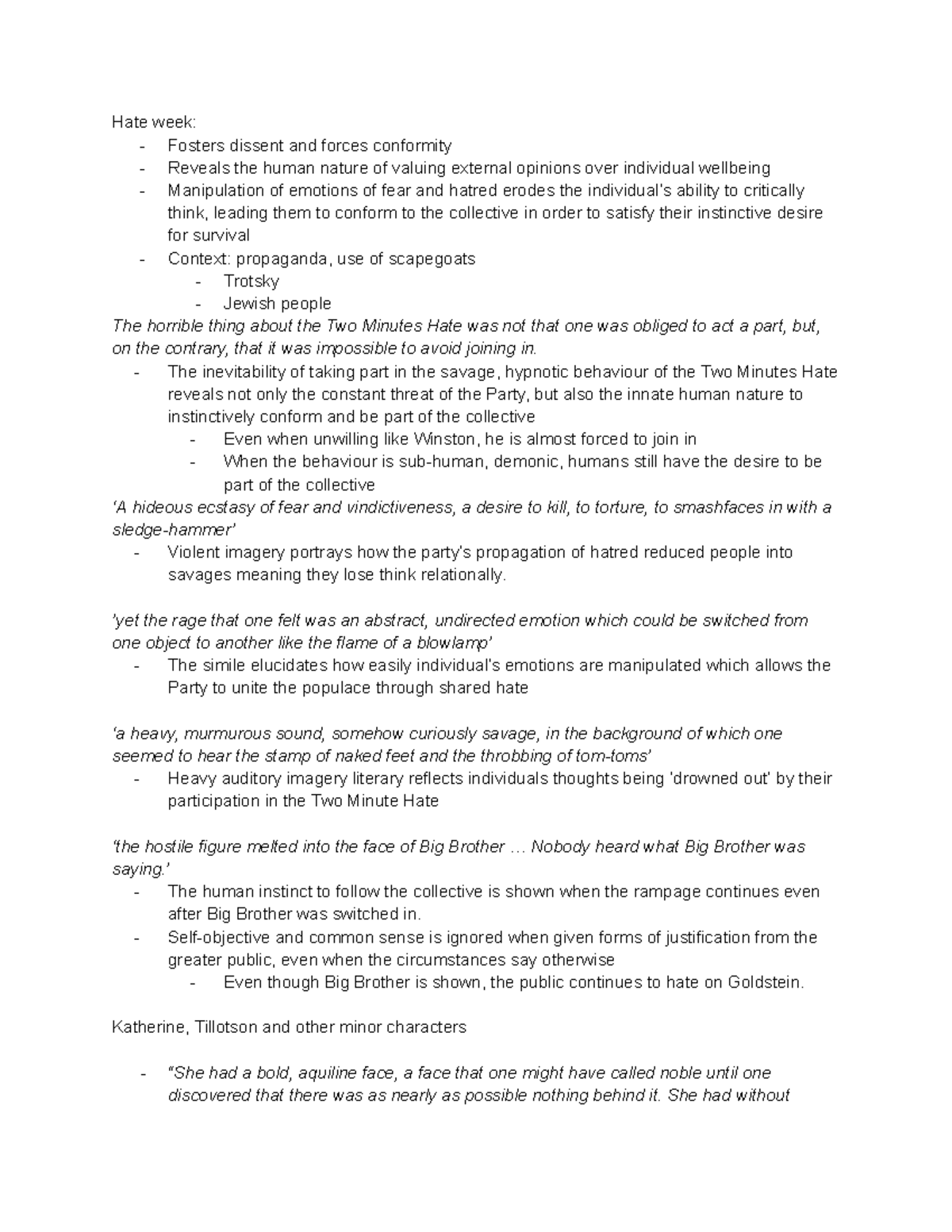 1984 - Basic Class Notes on Hate Week and Human Conformity - Studocu