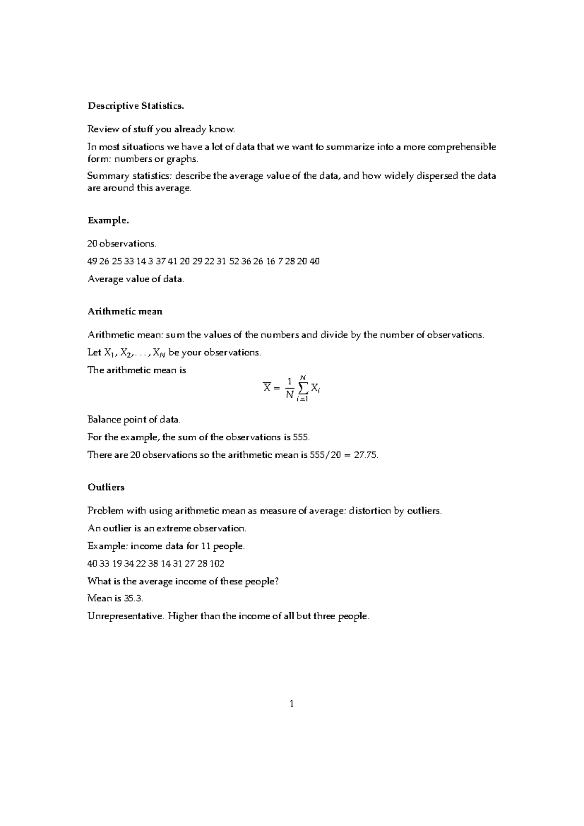 Descriptive Statistics - Lecture Notes on Summary & Dispersion - Studocu