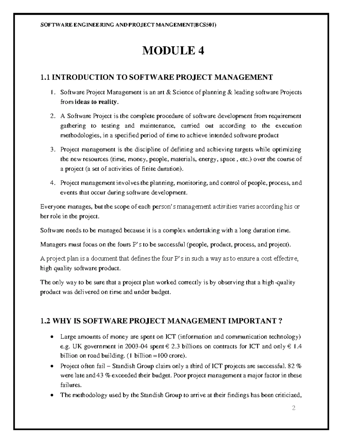 BCS501 - Software Engineering & Project Management Question Bank - Studocu