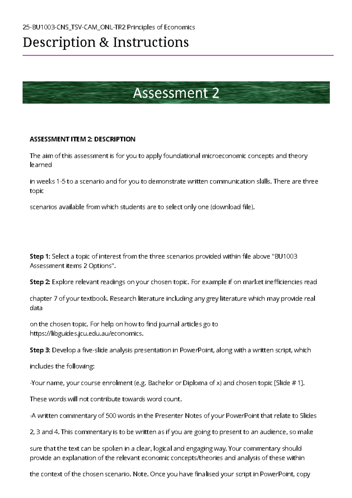 BU1003 Assessment Item 2: Microeconomic Concepts Application - Studocu