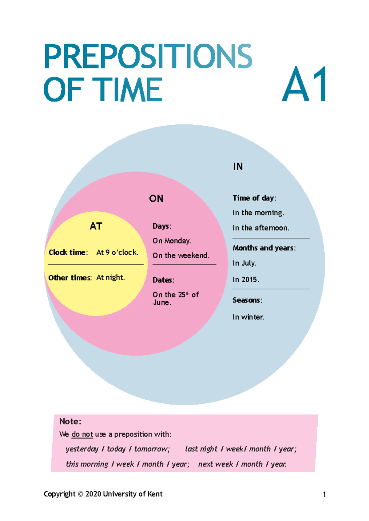 Prepositions of Time A1: Student Worksheet 1 - Studocu