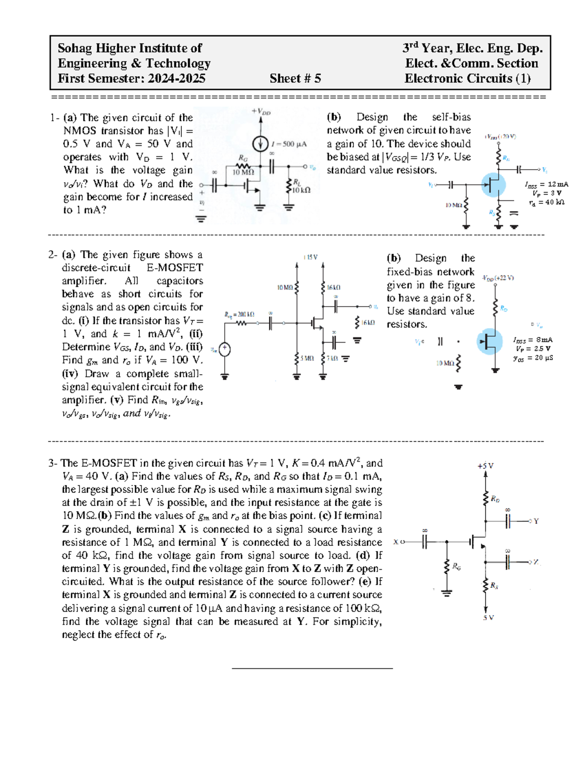 Sheet 5 EE 322 - electronic circuits - - Studocu