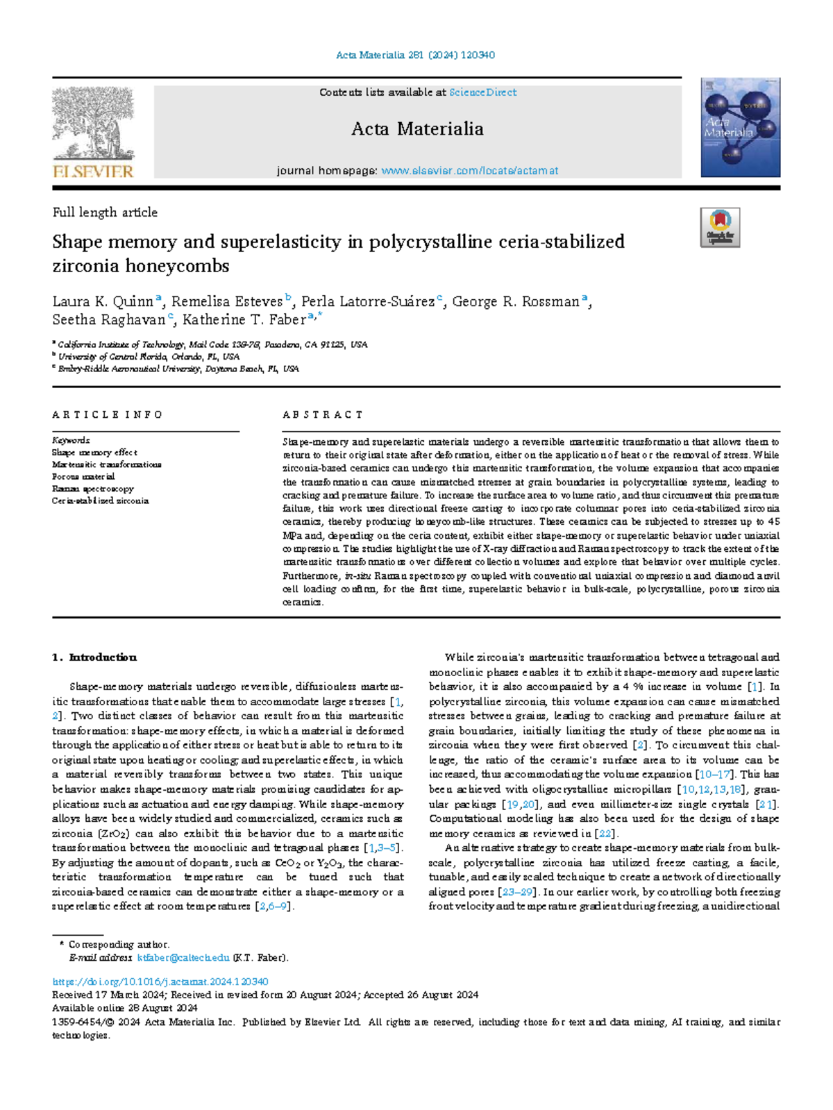 Shape Memory and Superelastic Behavior in CSZ Ceramics: A Study - Full ...