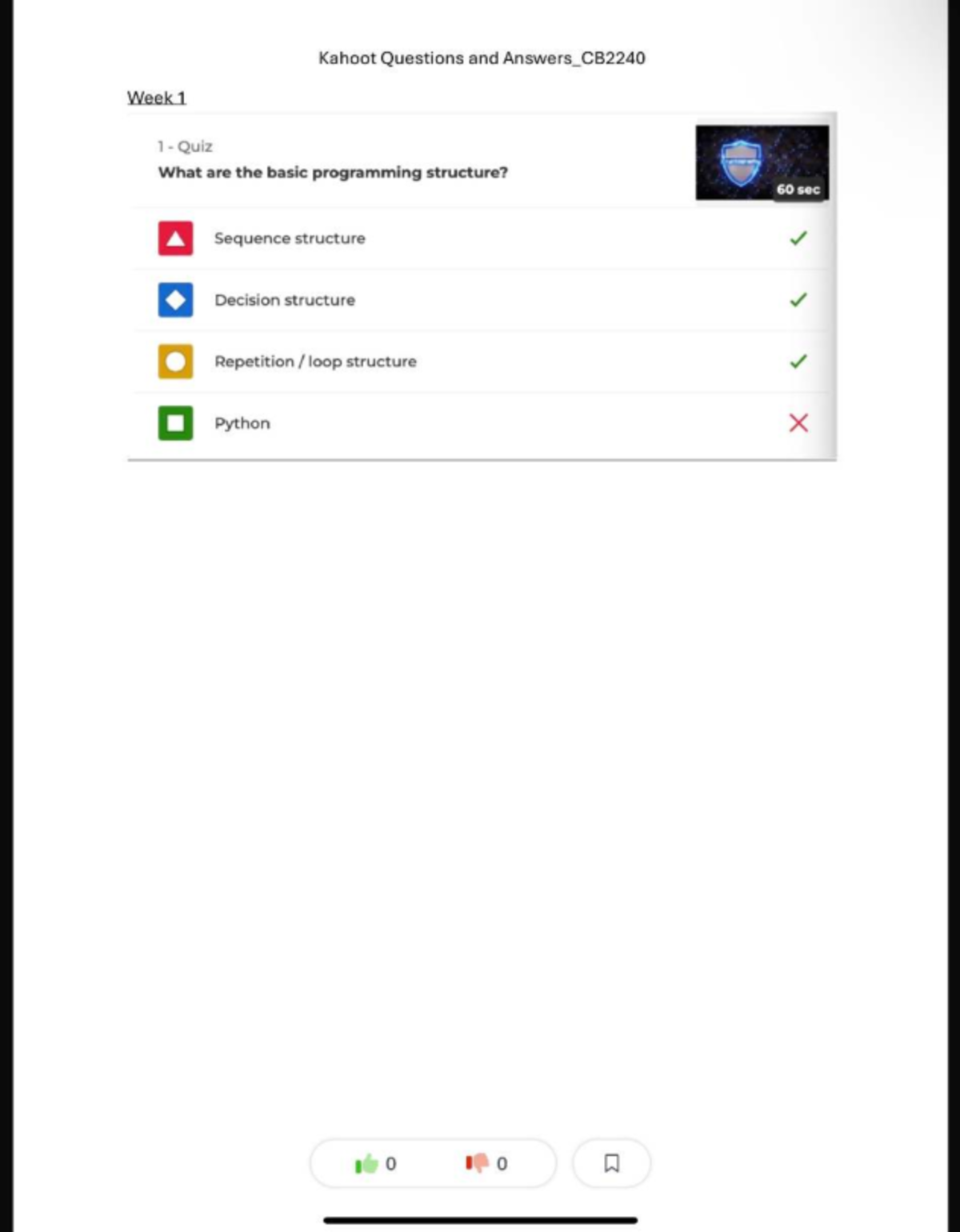 Kahoot questions and answers for CB2240 Week 1 to Week 10 Quiz - Studocu