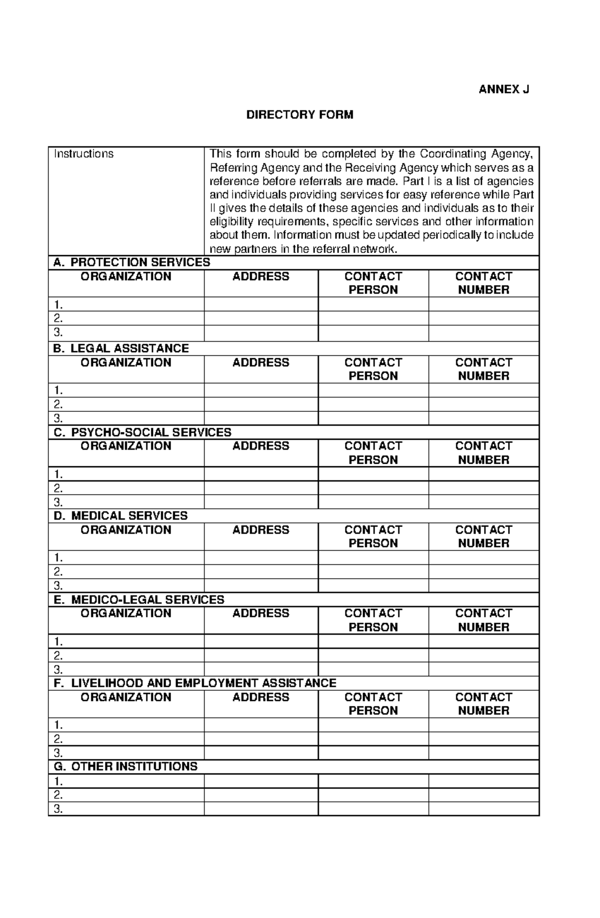 4.1.7.2 Annex J: Comprehensive Directory Form for Referral Services ...