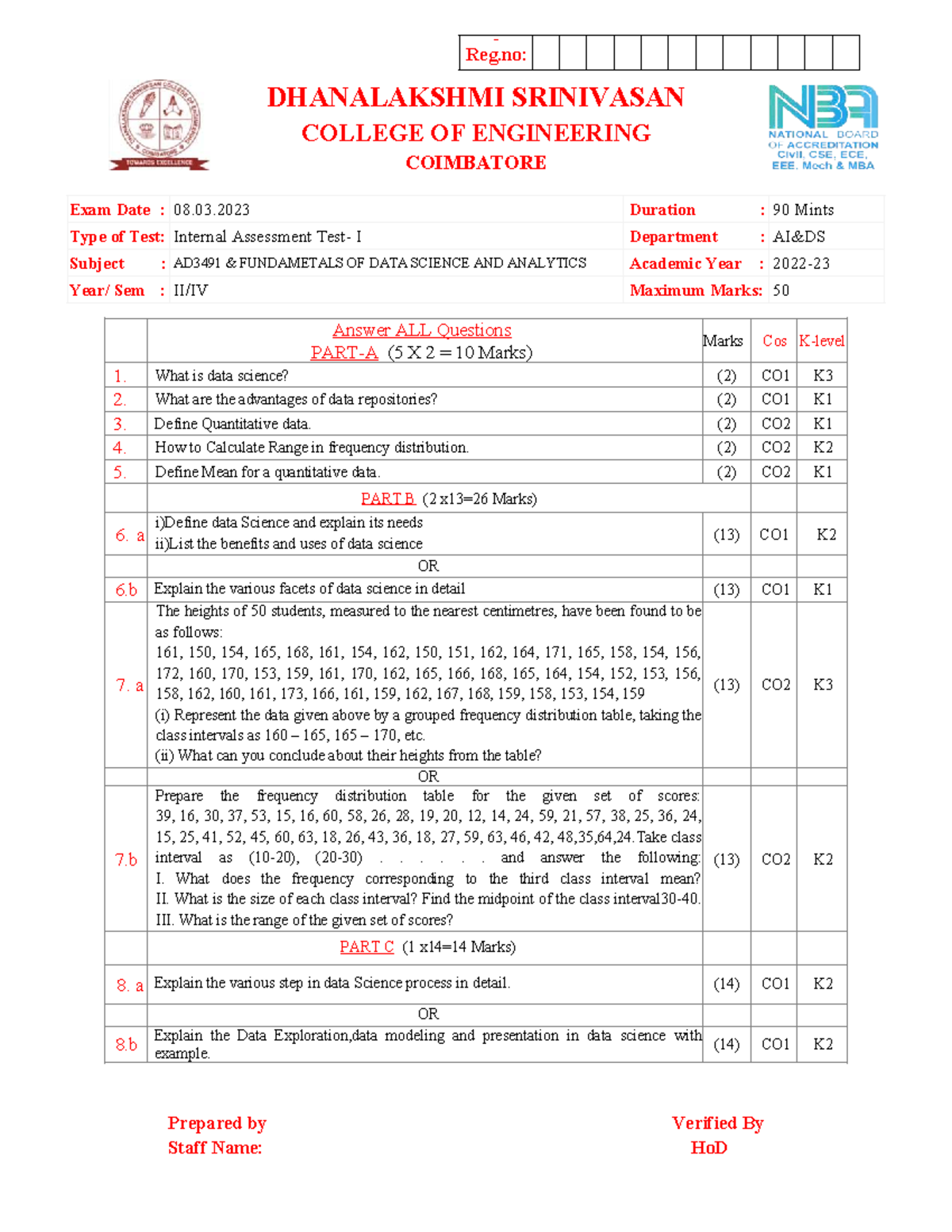 AD3491 Internal Assessment I: Data Science & Analytics Exam Notes - Studocu