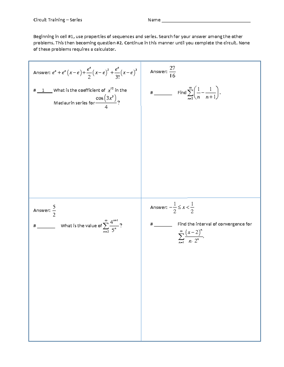 Circuit Training: Series & Sequences Problems and Solutions - Studocu