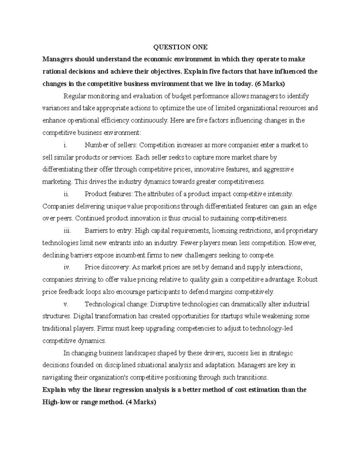 BAC 201 Management Accounting: Factors Influencing Competitive ...