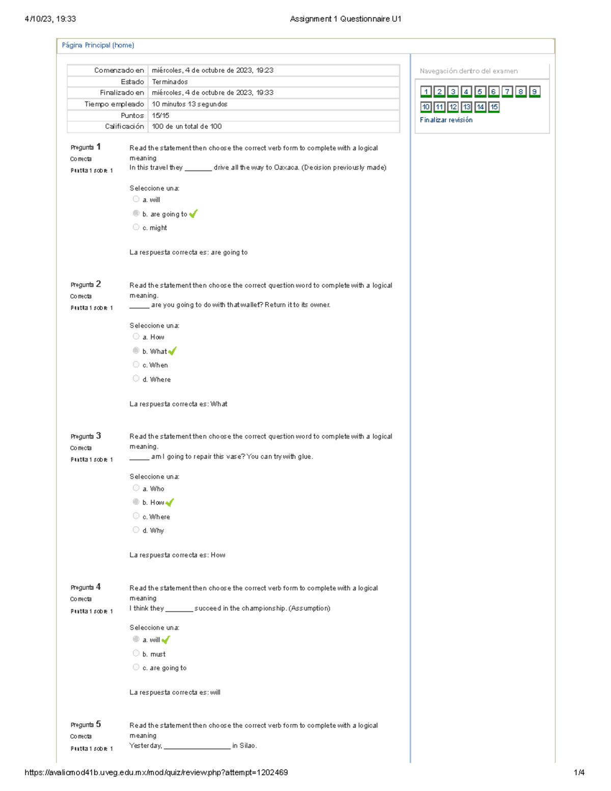 19:33 Assignment 1 Questionnaire U1 - Complete Answers and Explanations - Studocu