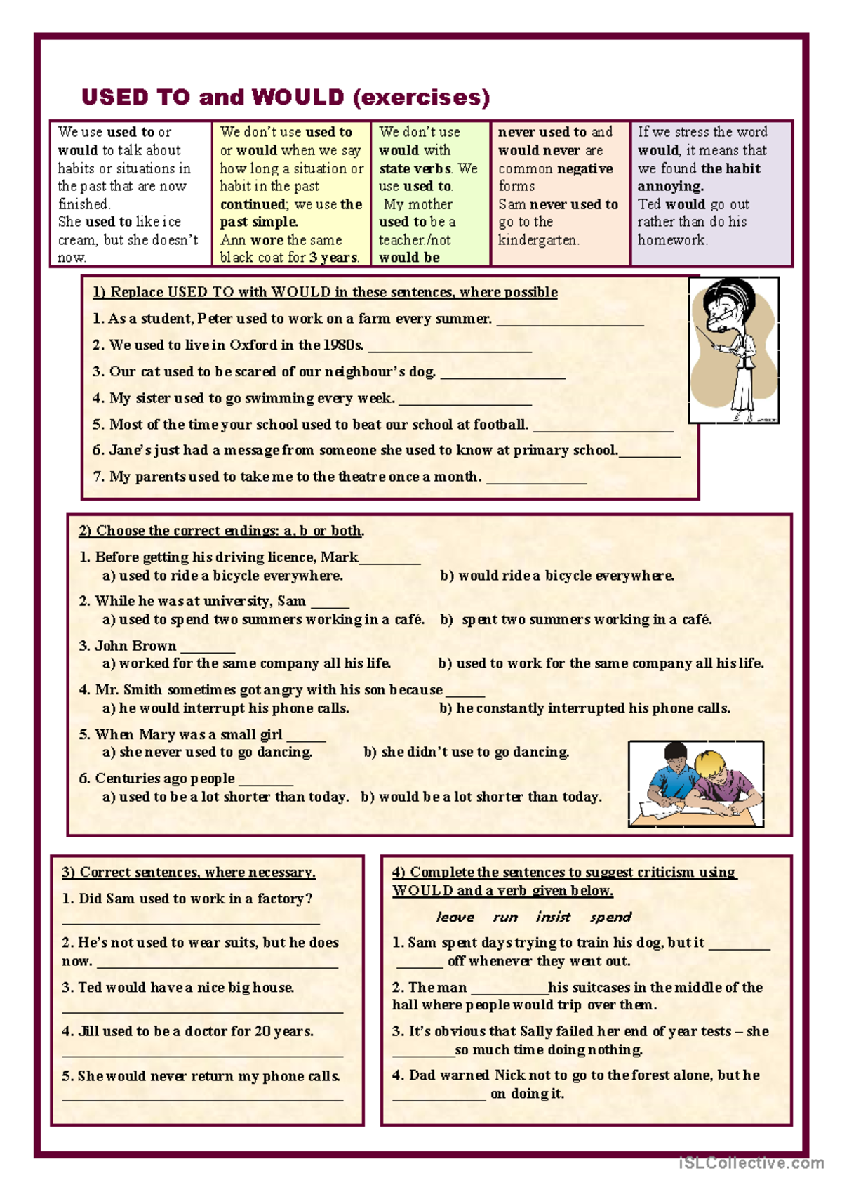 Used To And Would Exercises Used To And Would Exercises We Use Used To Or Would To Talk