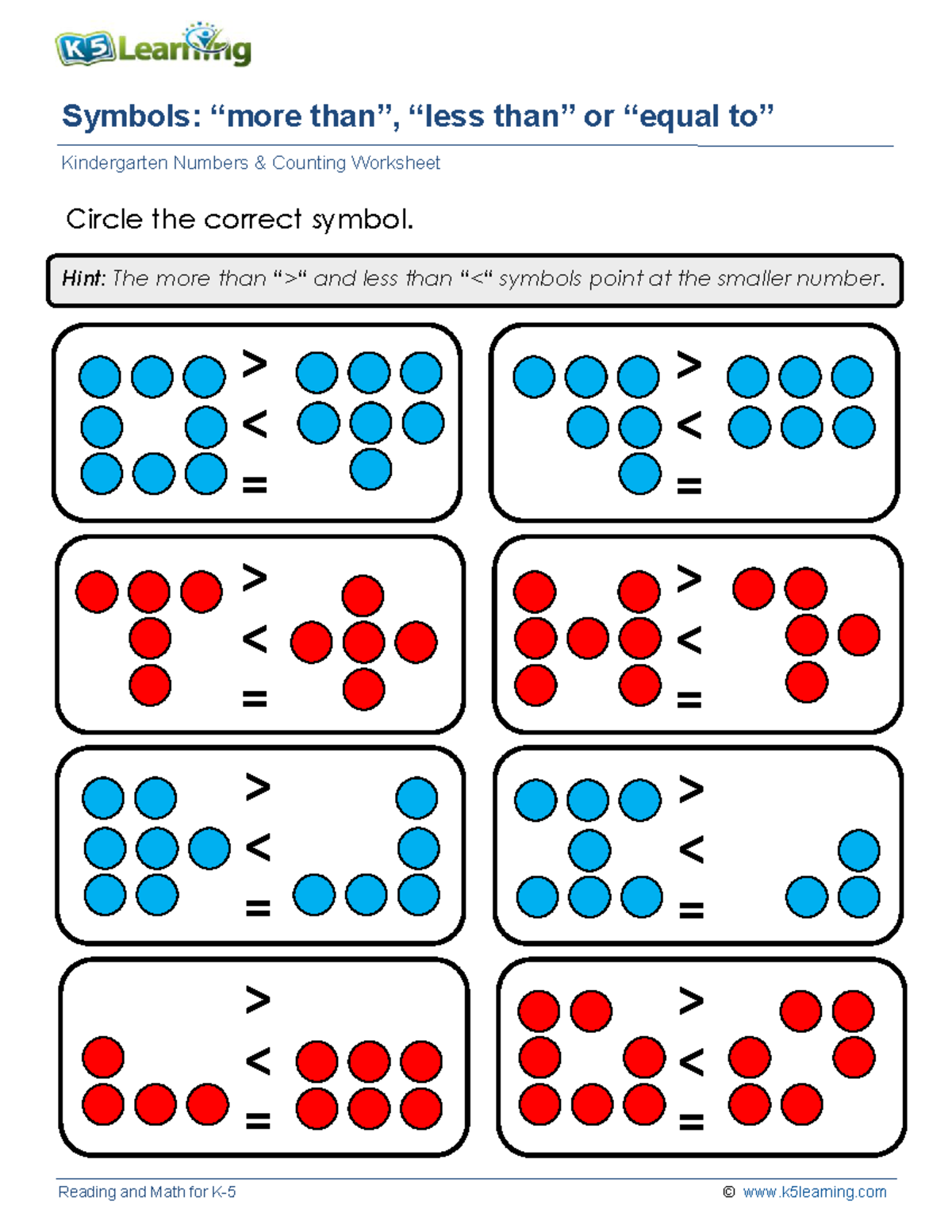 Kindergarten more than less than equal to symbols 2 - Physical ...