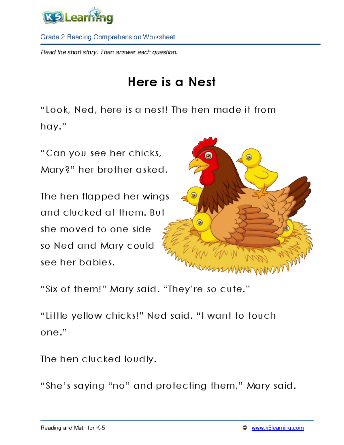 Grade 2 Reading Comprehension Worksheet: The Story of the Nest - Studocu