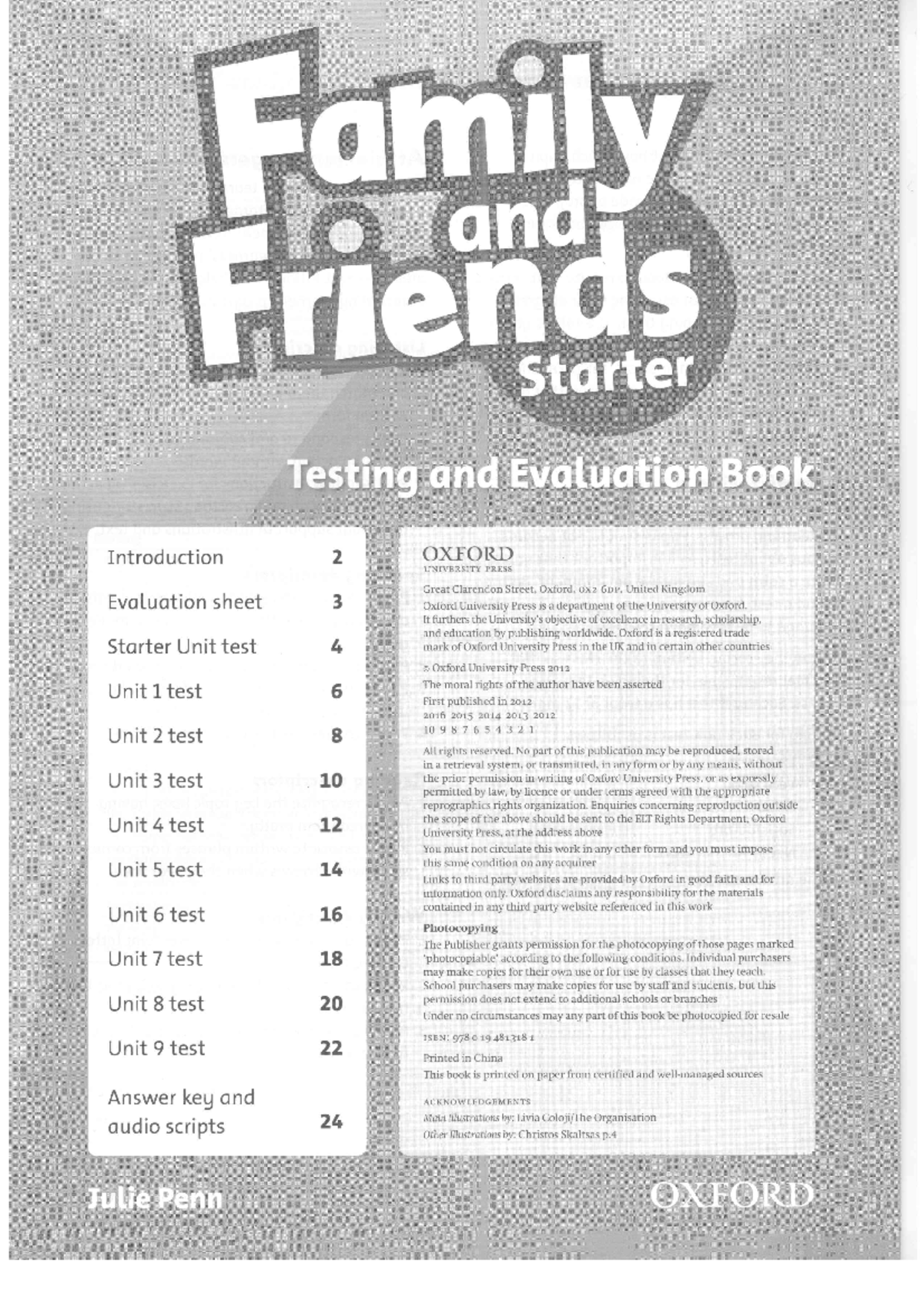 Family and Friends Starter Unit Tests Evaluation Workbook - Studocu