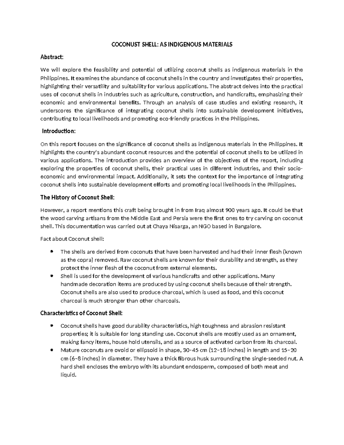 Coconut Shells as Indigenous Materials in the Philippines: Feasibility Study - Studocu