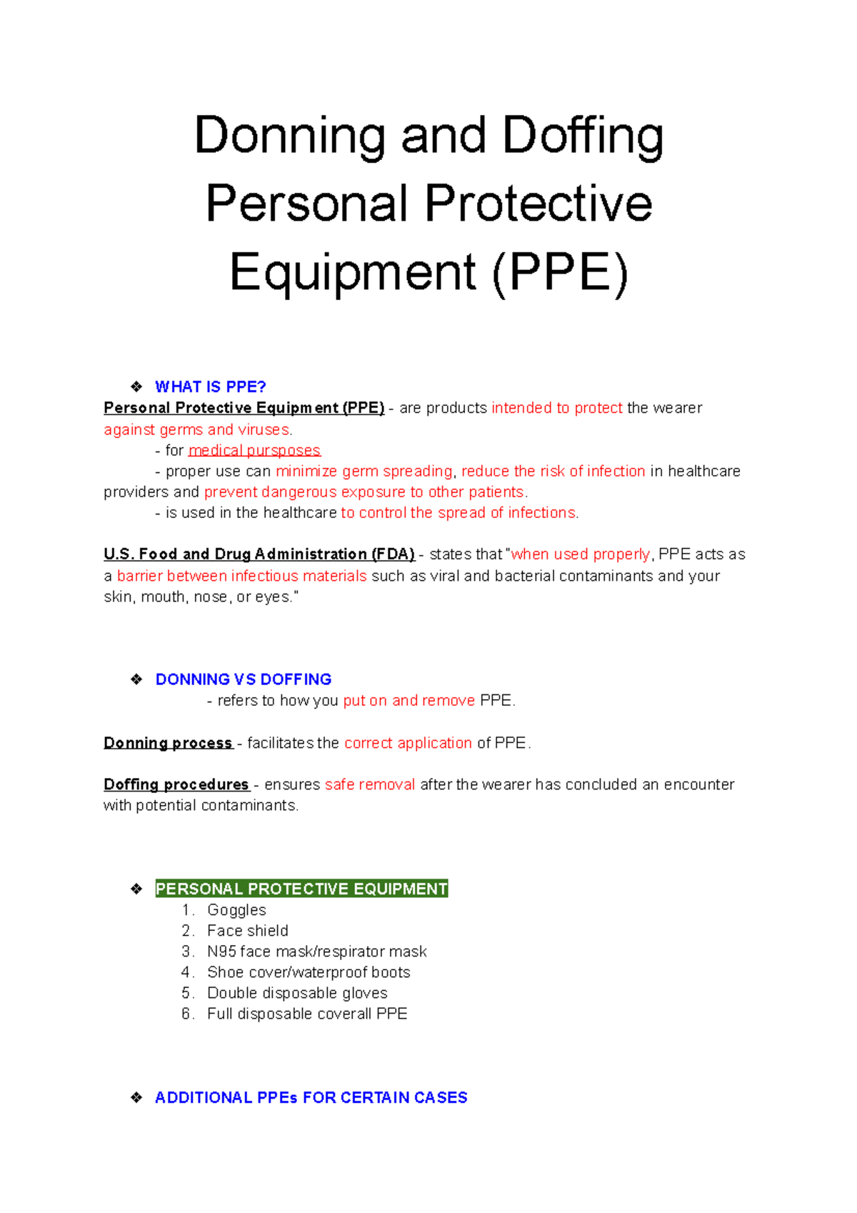 RLE Midterm Exam Reviewer: PPE, Urinary Catheterization & Enemas - Studocu