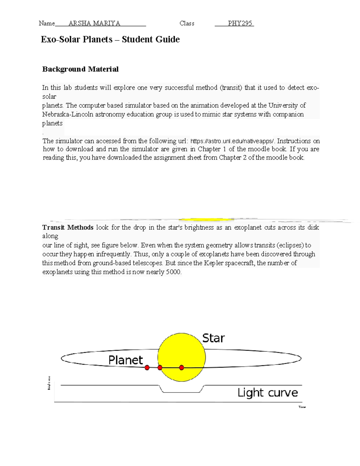 Exo-Solar Planet Lab Assignment - Transit Detection Methods 01 (PHY ...