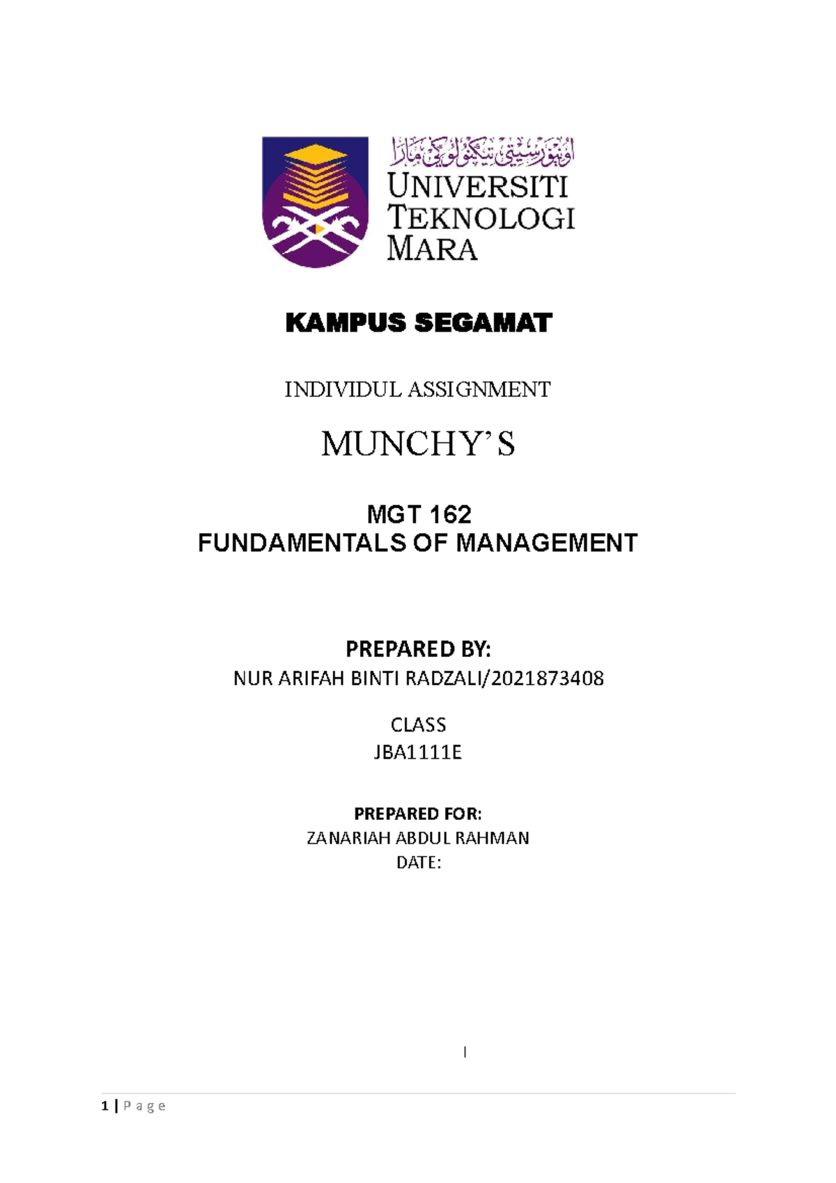 MGT 162 Individual Assignment on Munchy’s Company Analysis - Studocu