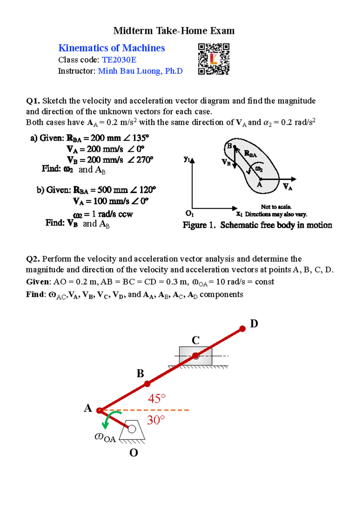 Midterm Take-Home Exam on Kinematics of Machines TE2030E - Studocu