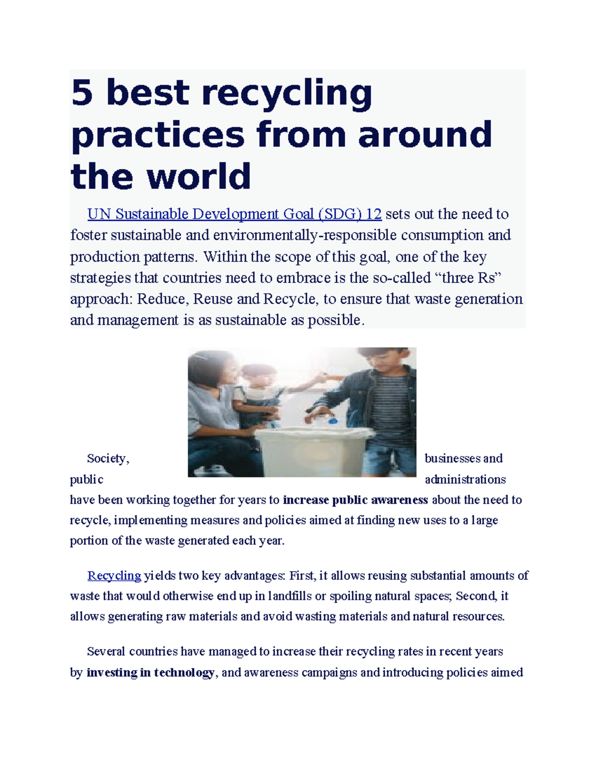 5 Best Global Recycling Practices: Insights on SDG 12 - Studocu