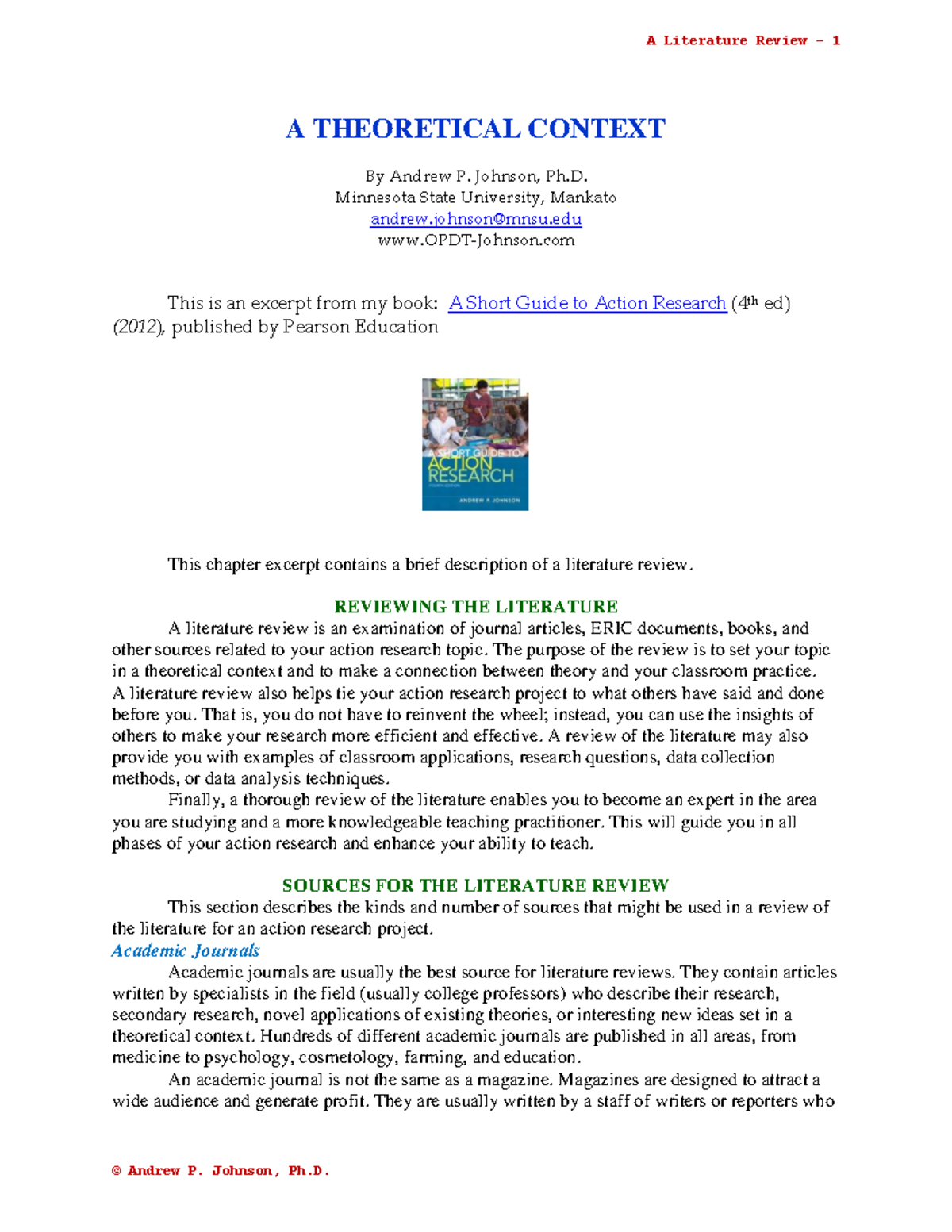 Academic Writing THE Literature Review - A THEORETICAL CONTEXT By ...