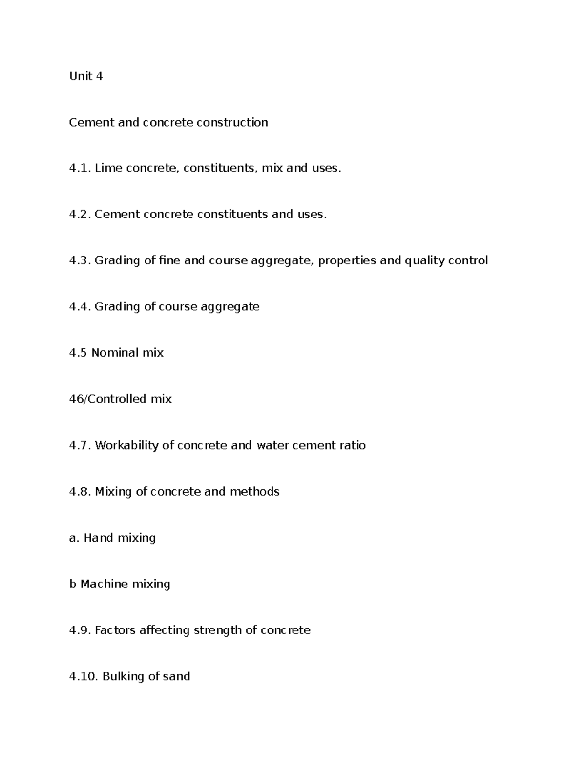 Unit 4: Cement and Concrete Construction - Class 12 Notes - Studocu