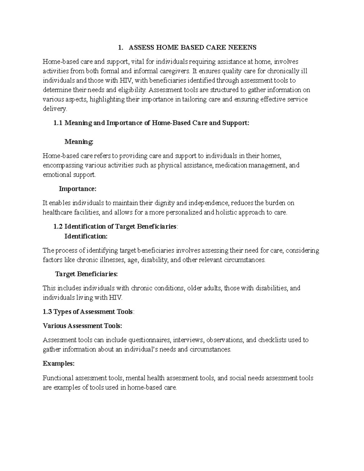 Home Based Care Assessment Tools and Support Strategies (HBC 101) - Studocu