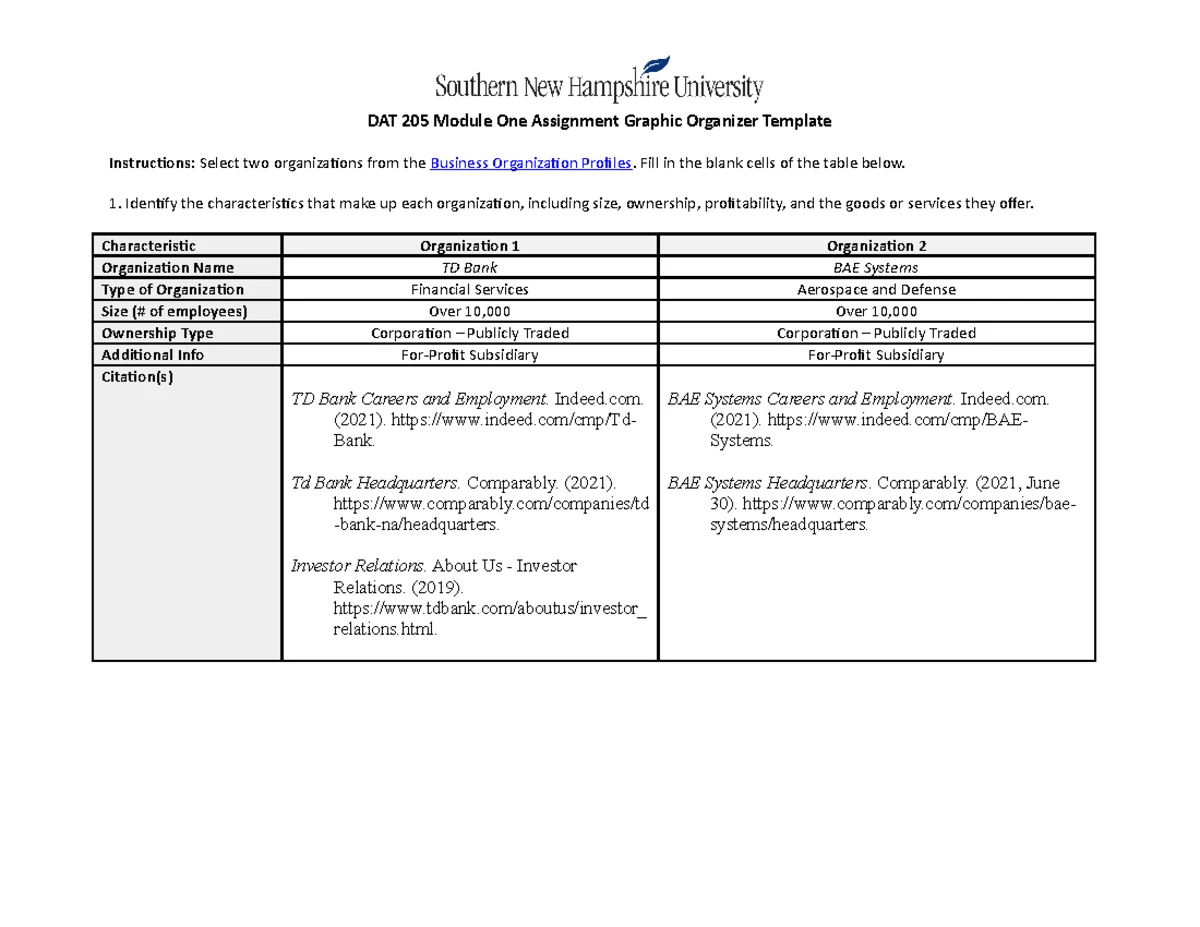 DAT 205 Module One Assignment Graphic Organizer Template - Fill in the ...
