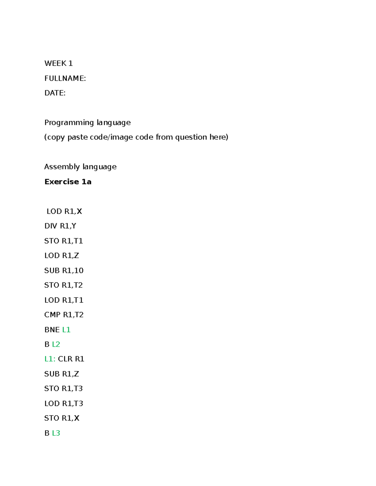 WEEK 1 Tutorial Notes for CSC569: Assembly Language Exercise 1a - Studocu