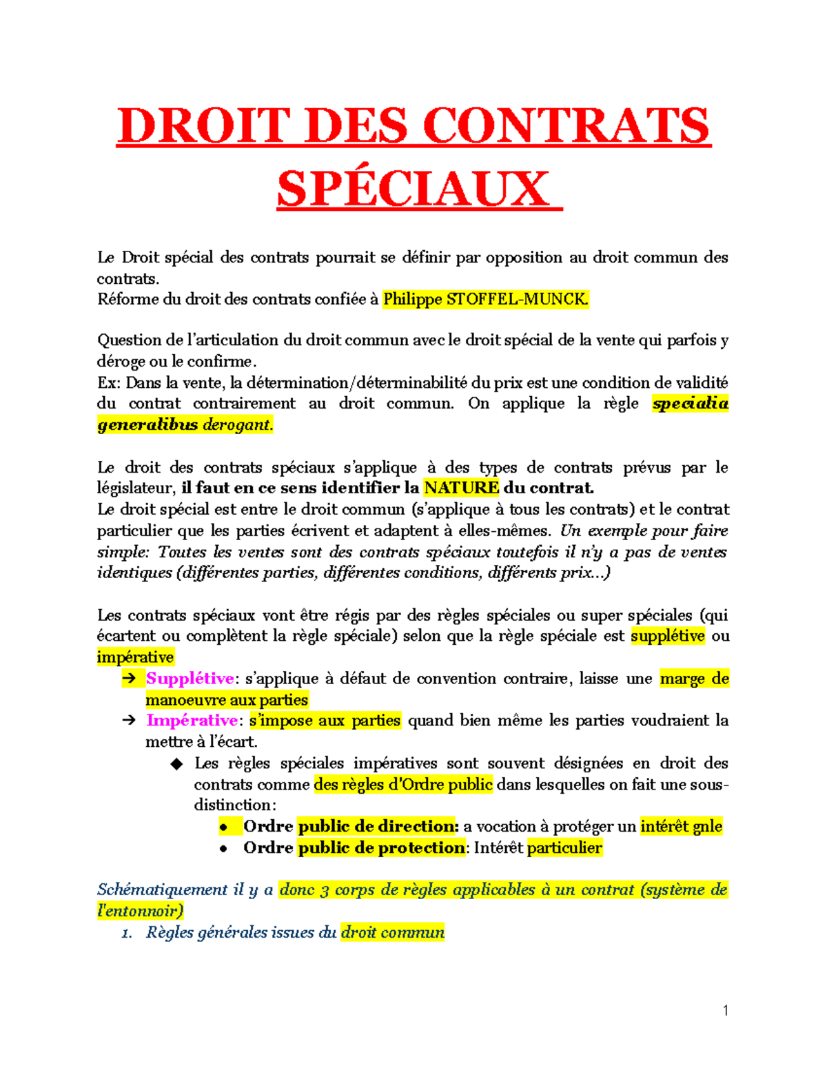 DROIT DES CONTRATS SPÉCIAUX - Cours sur la Vente et ses Règles - Studocu