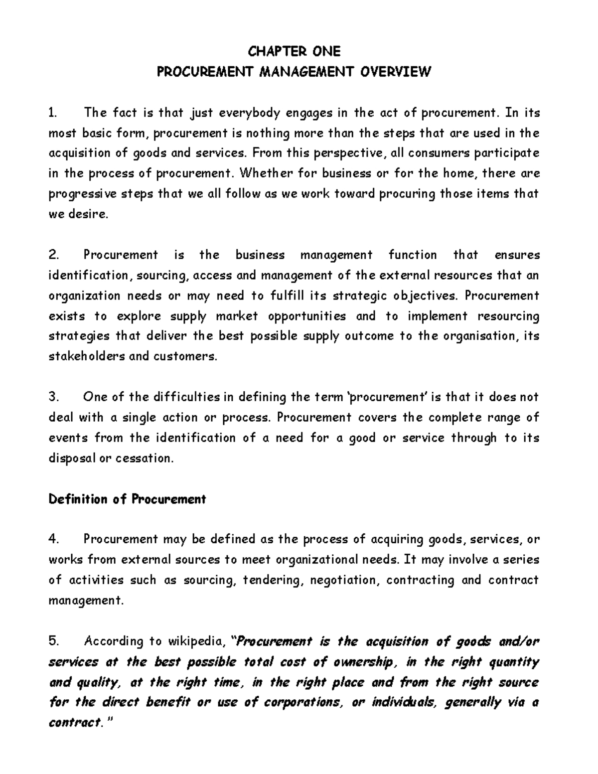 Procurement Management Overview: Key Concepts and Principles (PM I) - Studocu