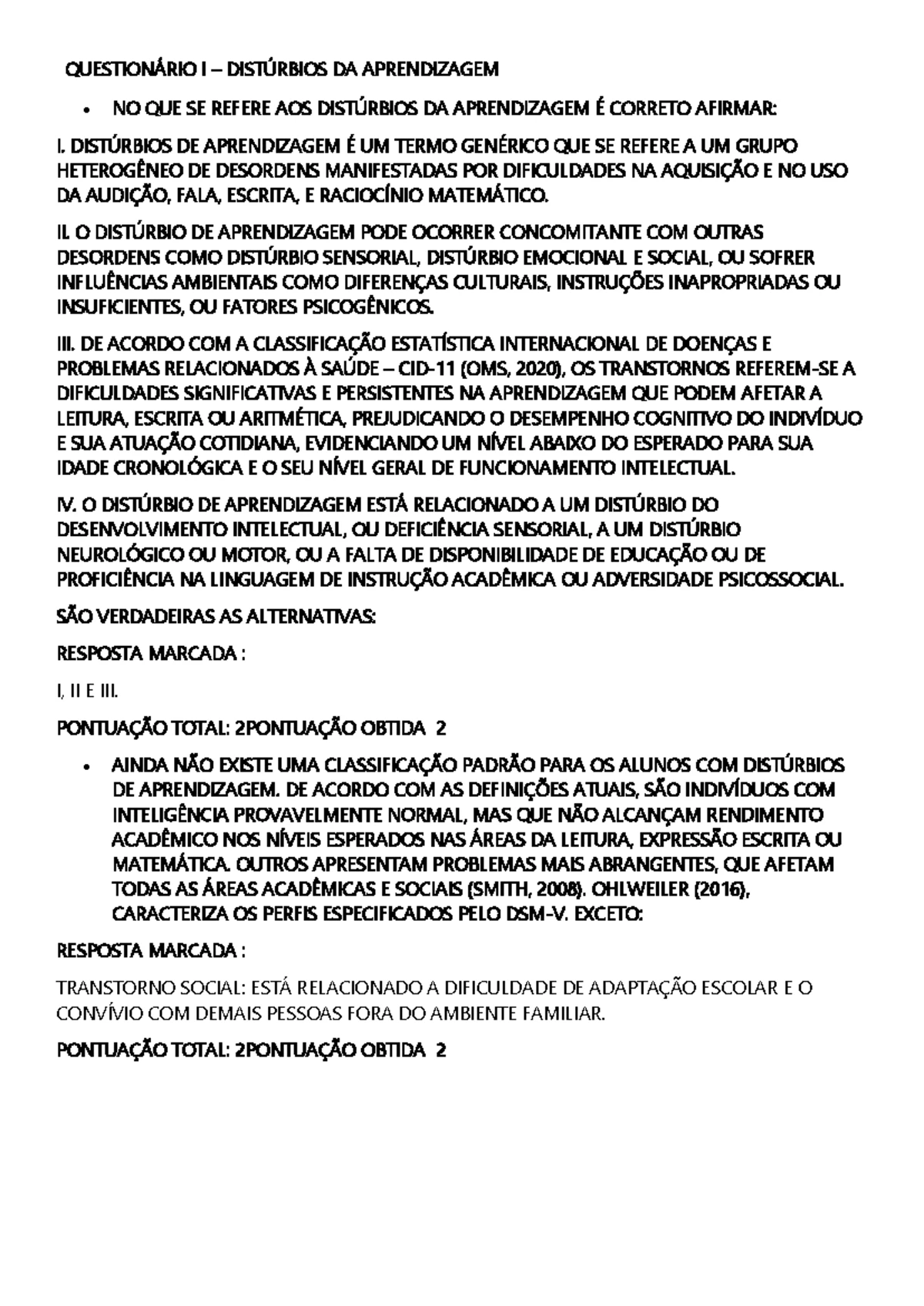 Questionário I e II – Fundamentos e Prática no Ensino de Matemática ...
