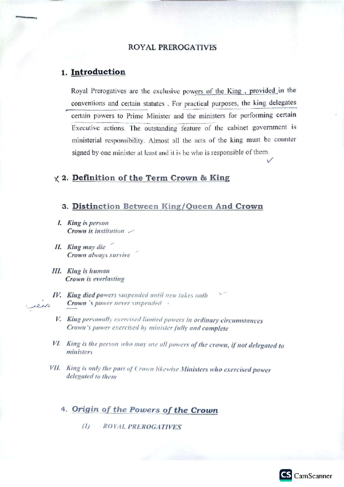 Royal Prerogatives - Lecture Notes on Crown Powers - Studocu
