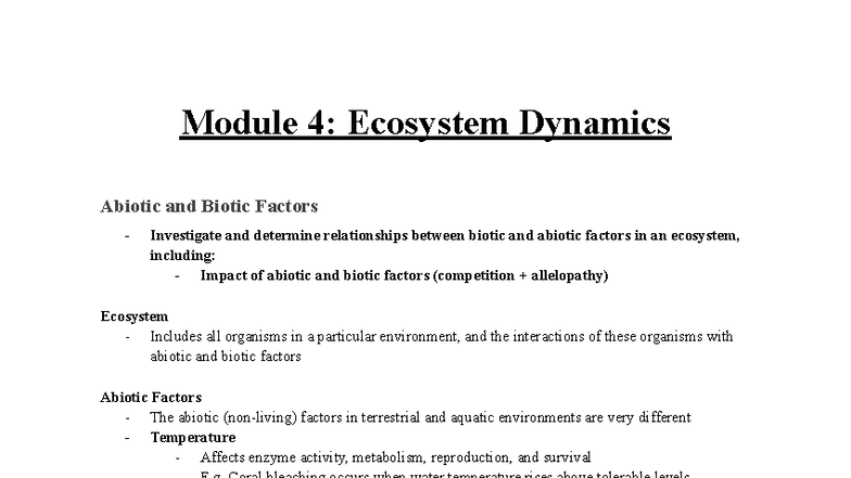 Module 4: Ecosystem Dynamics - Biotic & Abiotic Factors Analysis - Studocu