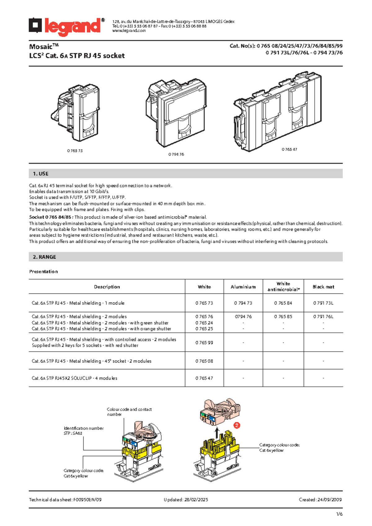 MosaicTM LCS2 Cat. 6A STP RJ 45 Socket Technical Data Sheet - Studocu